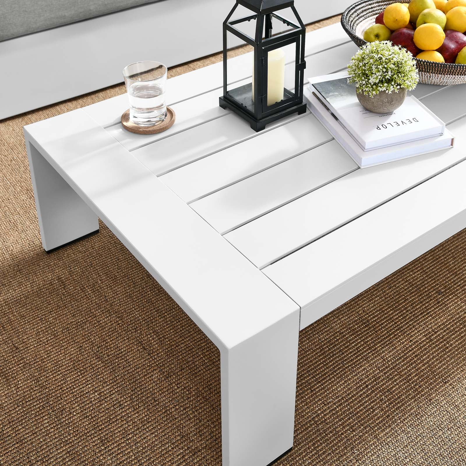 Modern Powder Coated Aluminum Outdoor Patio Coffee Table White Outdoor Tables by eFurnish